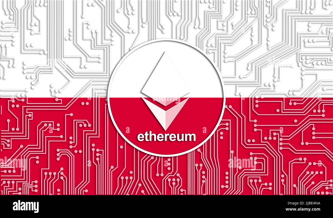 flag of Poland and ethereum coin, Integrated Circuit Board pattern ...