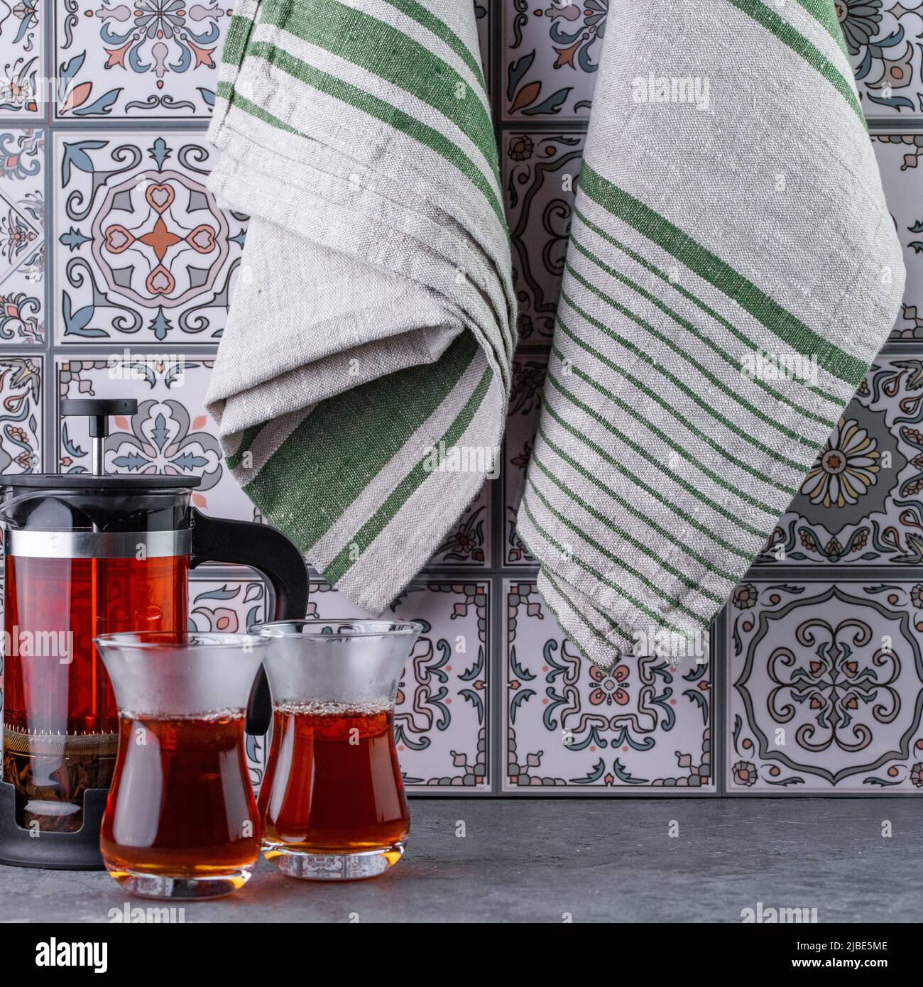 black tea in a glass of armudu Stock Photo - Alamy