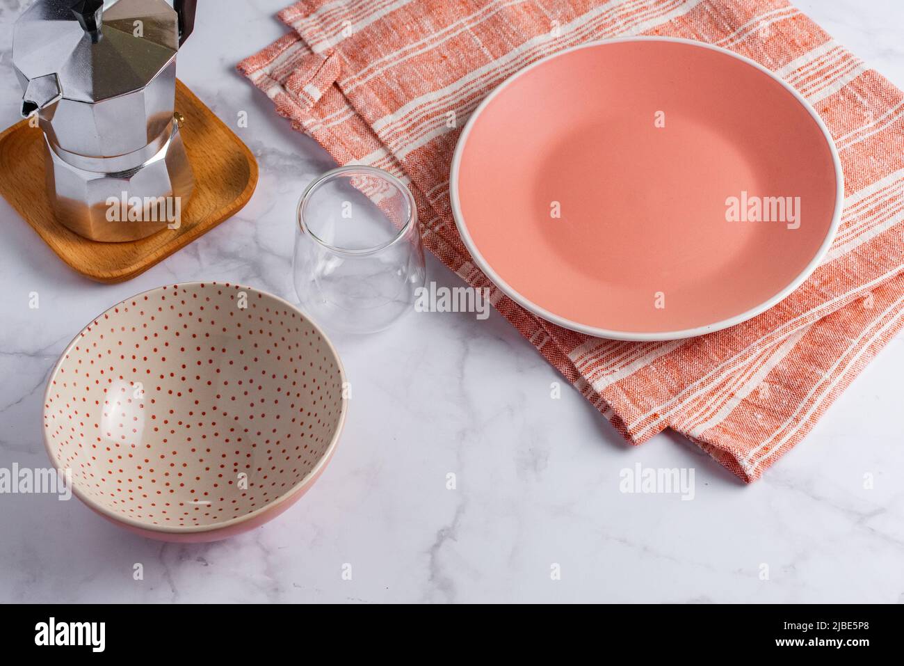 empty plates on the table and coffee Stock Photo - Alamy