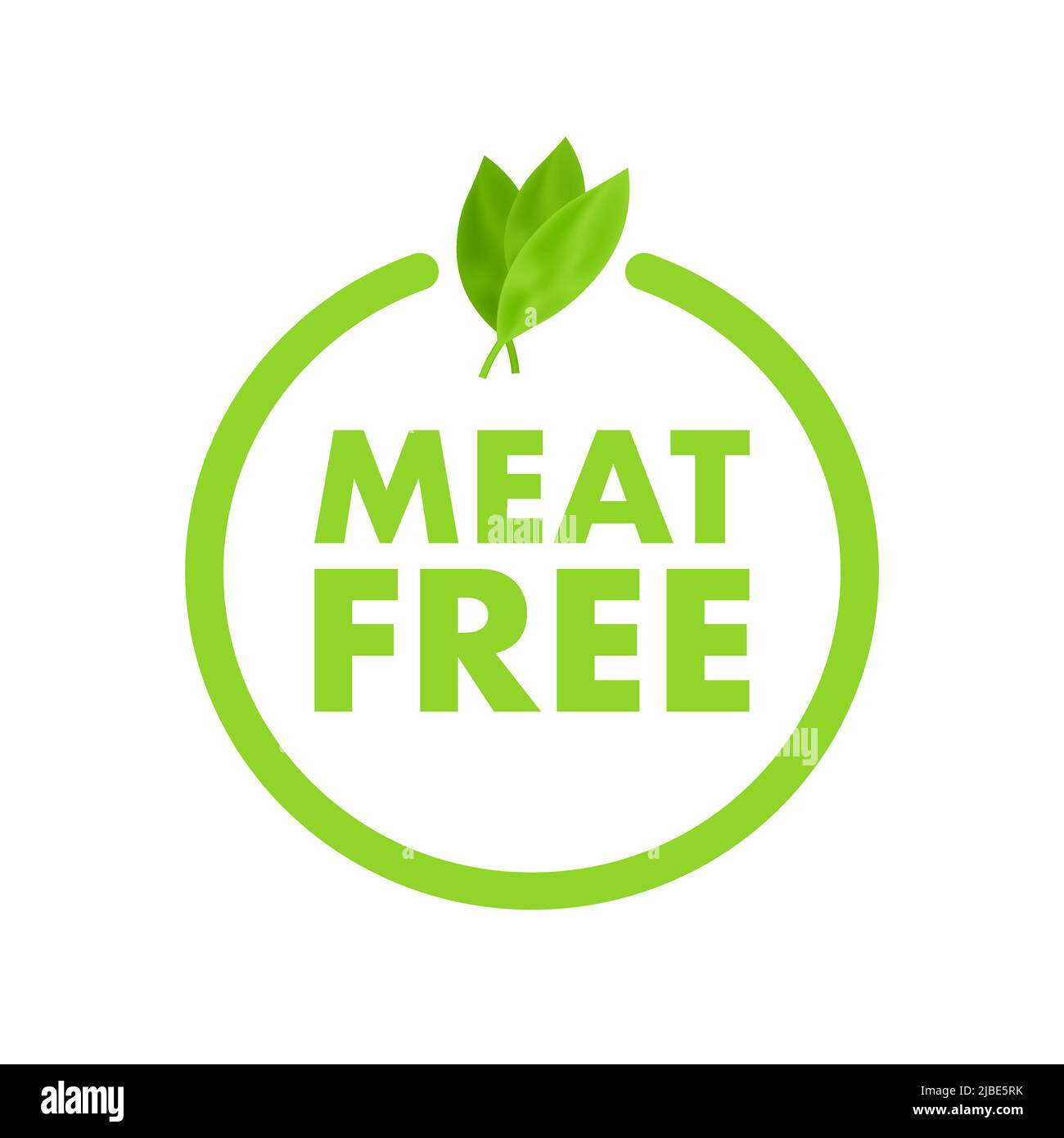 Flat illustration with meat free on green backdrop. Plant leaf sign ...