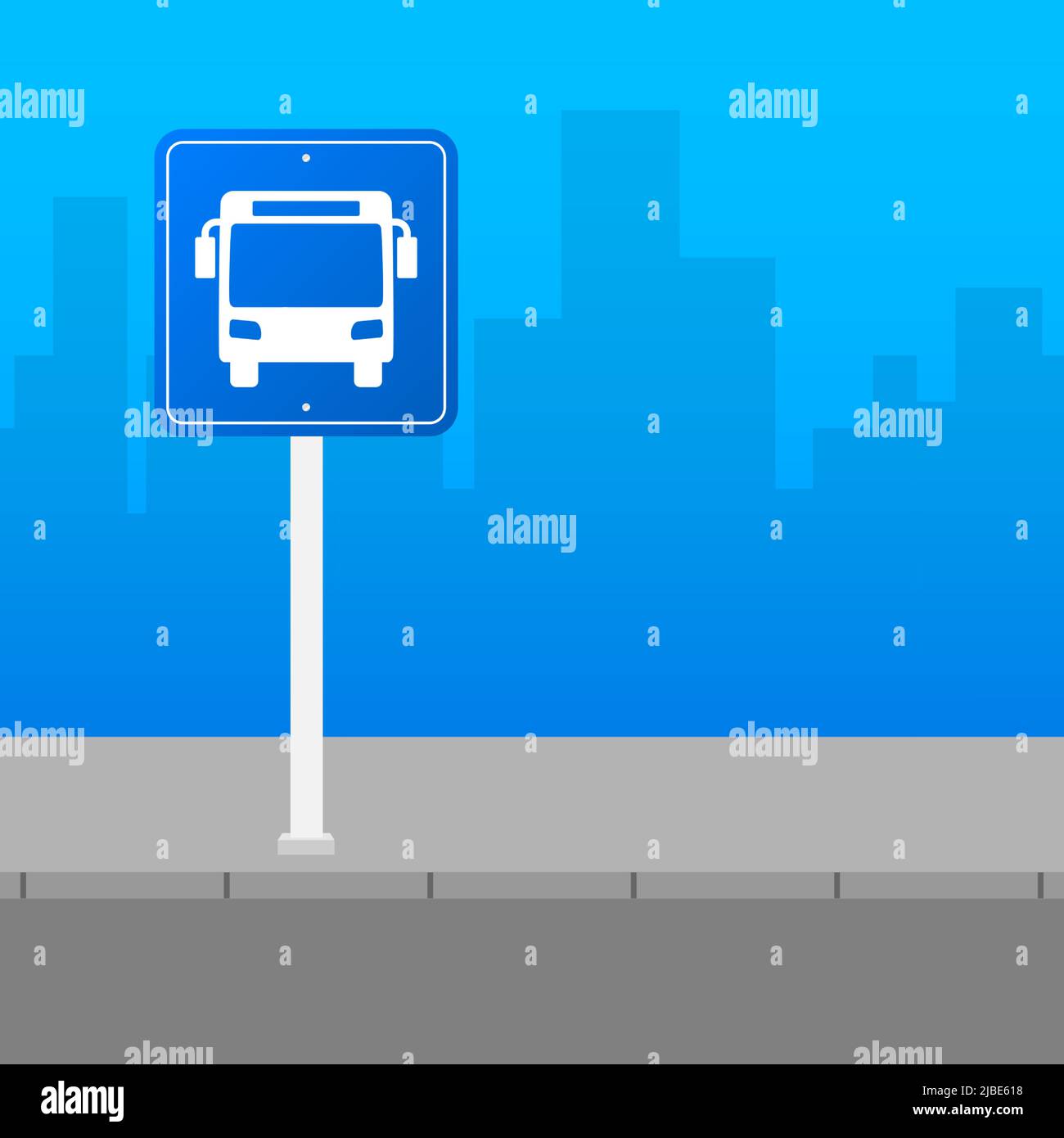 Blue banner with bus station. Vector line illustration. Vector flat ...