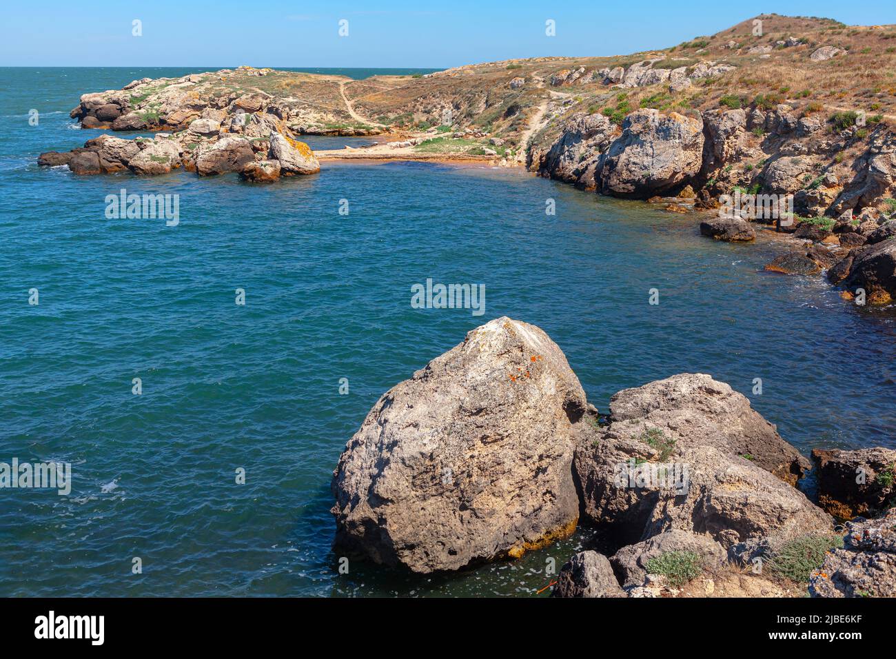 Lagoon of the Sea of Azov . Seaside rocky coast Stock Photo - Alamy