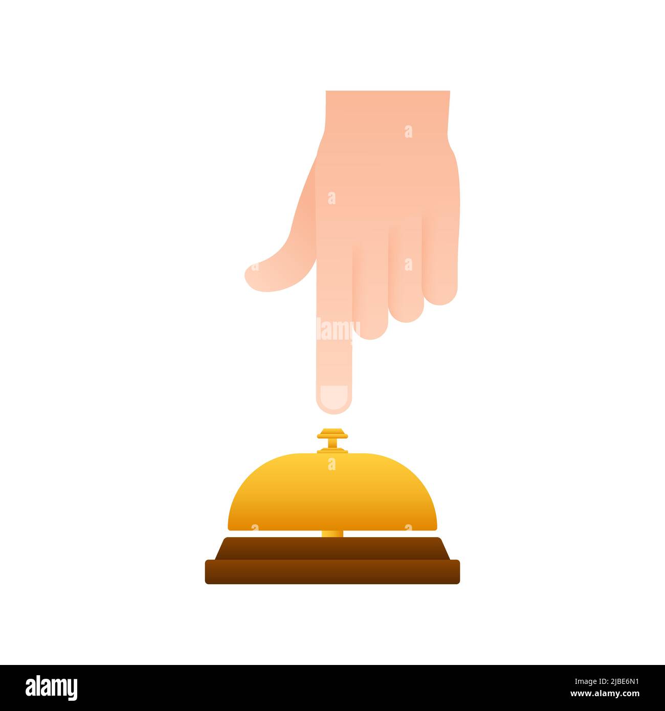 Realistic gold icon of reception bell on white backdrop. Customer help ...