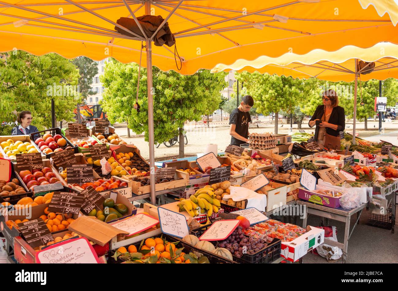 Fruit & vegetable market stall, Marcatu d'Aiacciu, Boulevard du Roi ...