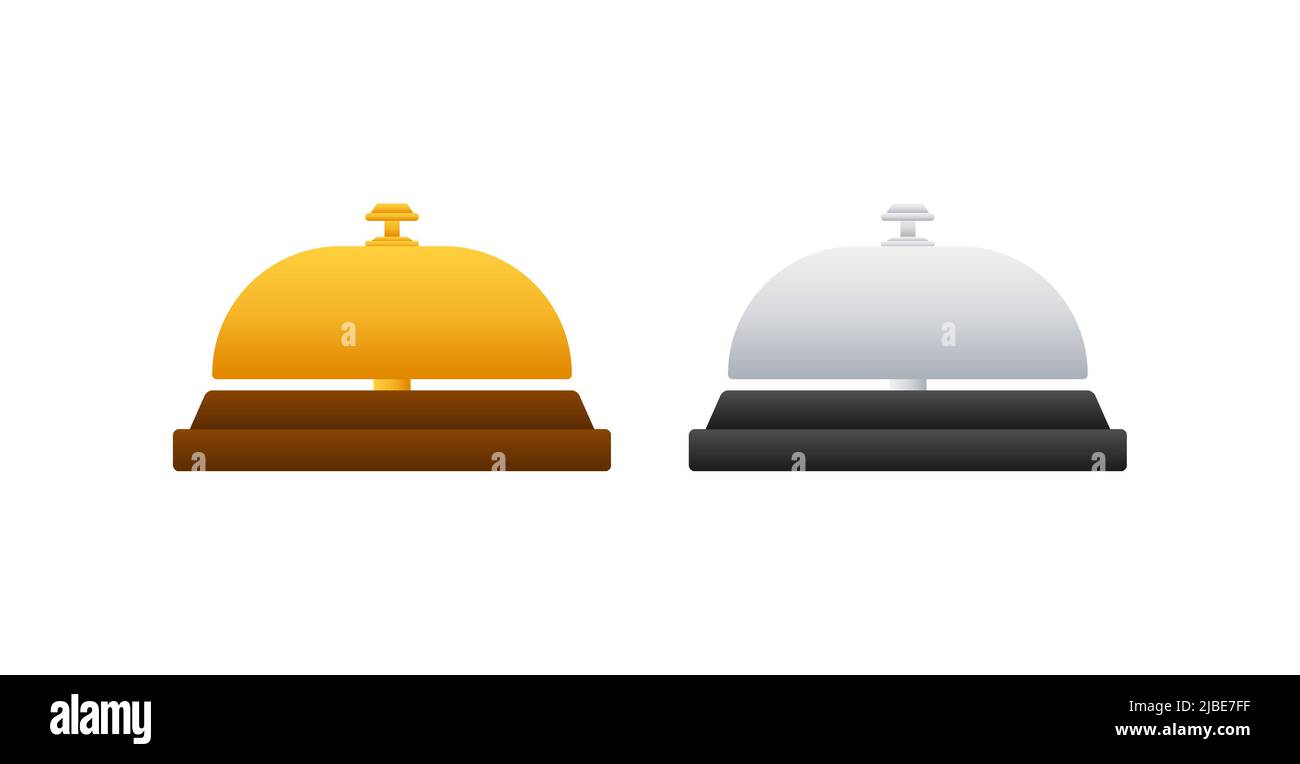 Realistic gold icon of reception bell on white backdrop. Customer help ...