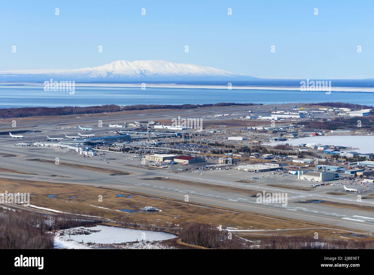 Anchorage Airport aerial view in Alaska, USA. Ted Stevens Anchorage ...