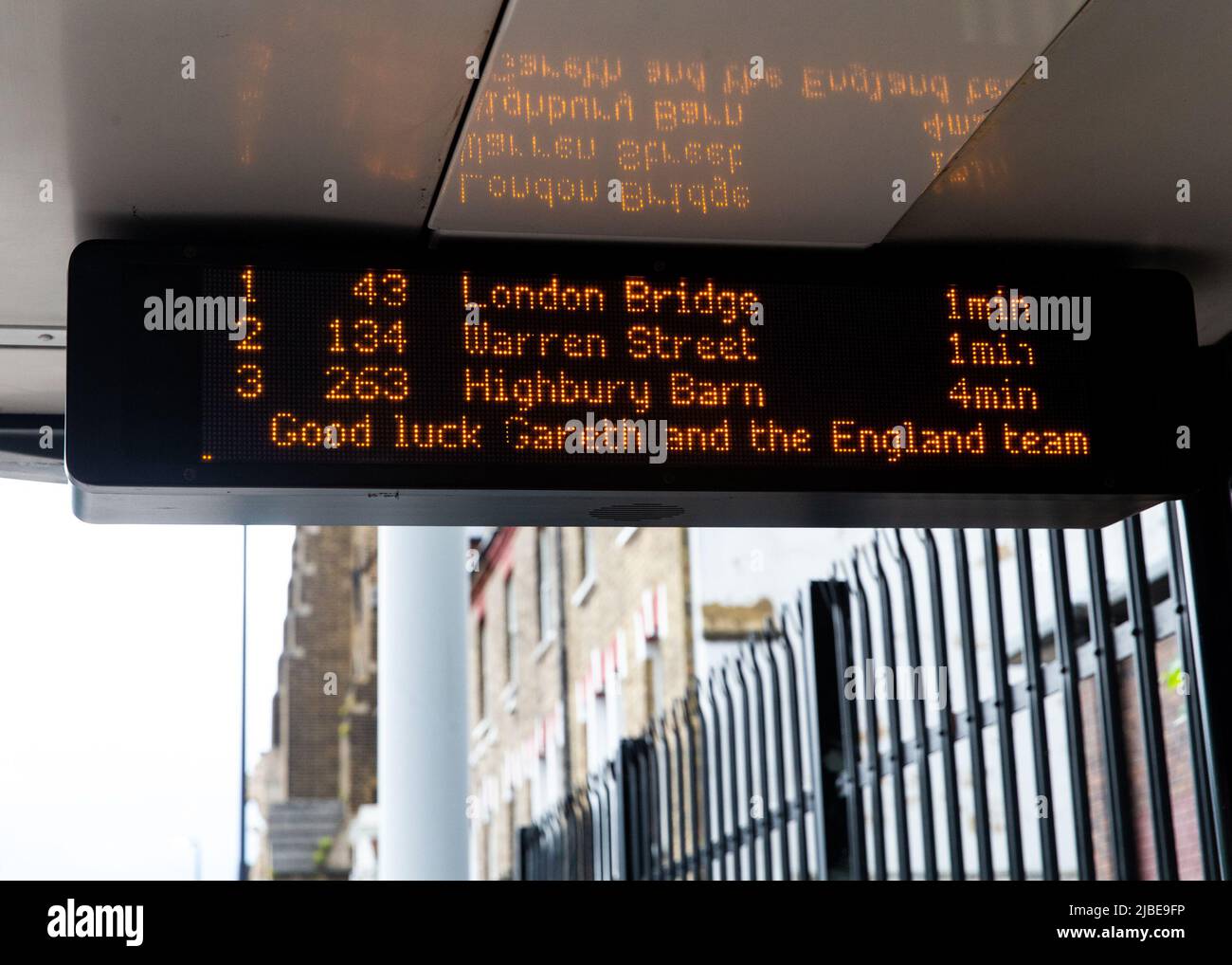 TFL Bus signs wishing the England team good luck Featuring: Atmosphere ...