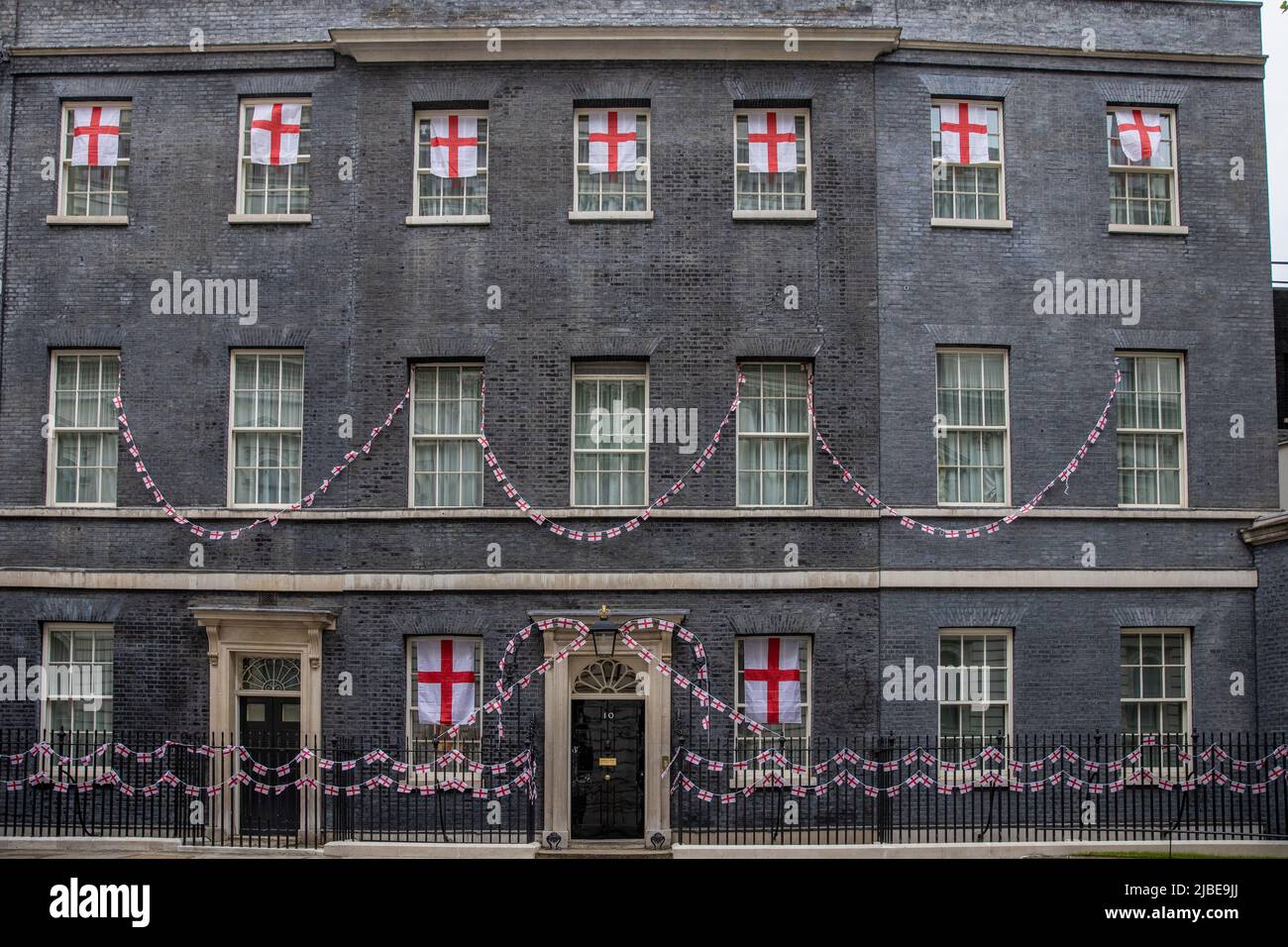10 Downing Street, has been decorated in England flags ahead of the ...