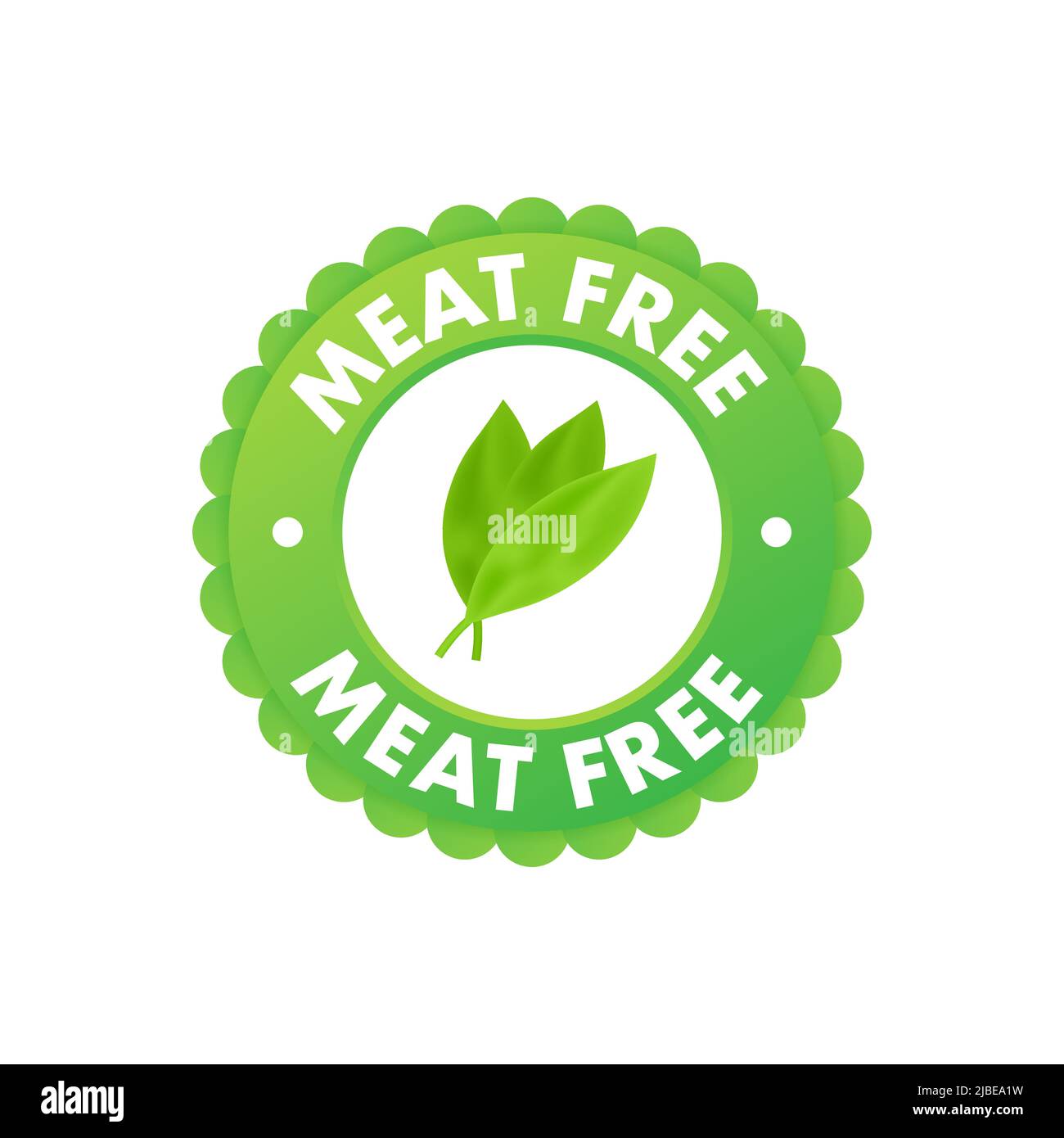 Flat illustration with meat free on green backdrop. Plant leaf sign ...