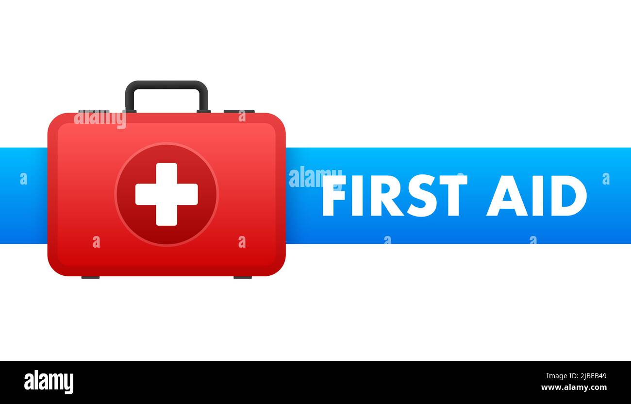 Cartoon icon with red first aid on white background for medical design ...