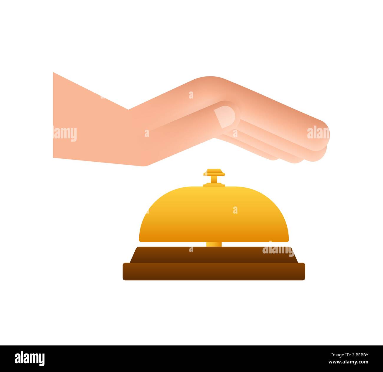 Realistic gold icon of reception bell on white backdrop. Customer help ...