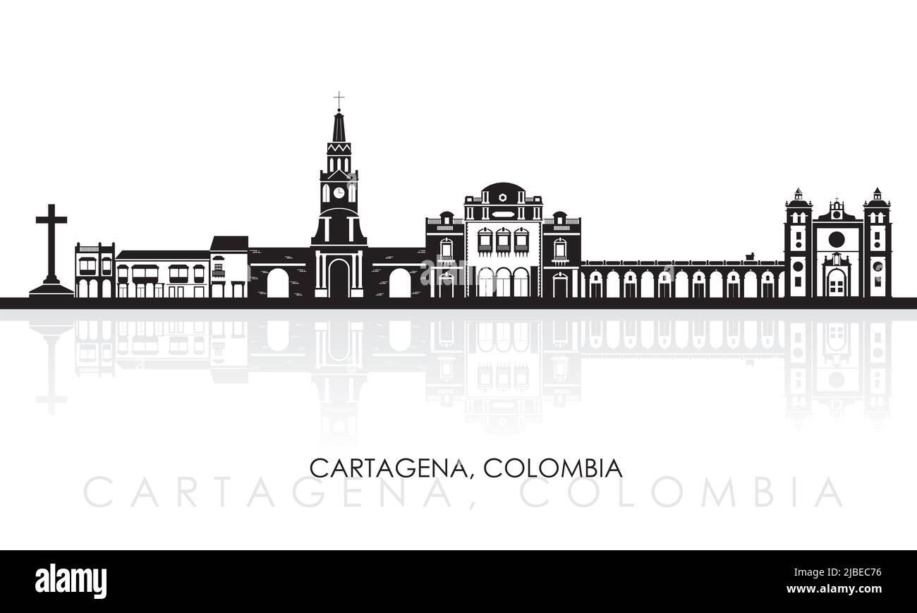 Silhouette Skyline panorama of city of Cartagena, Colombia - vector ...