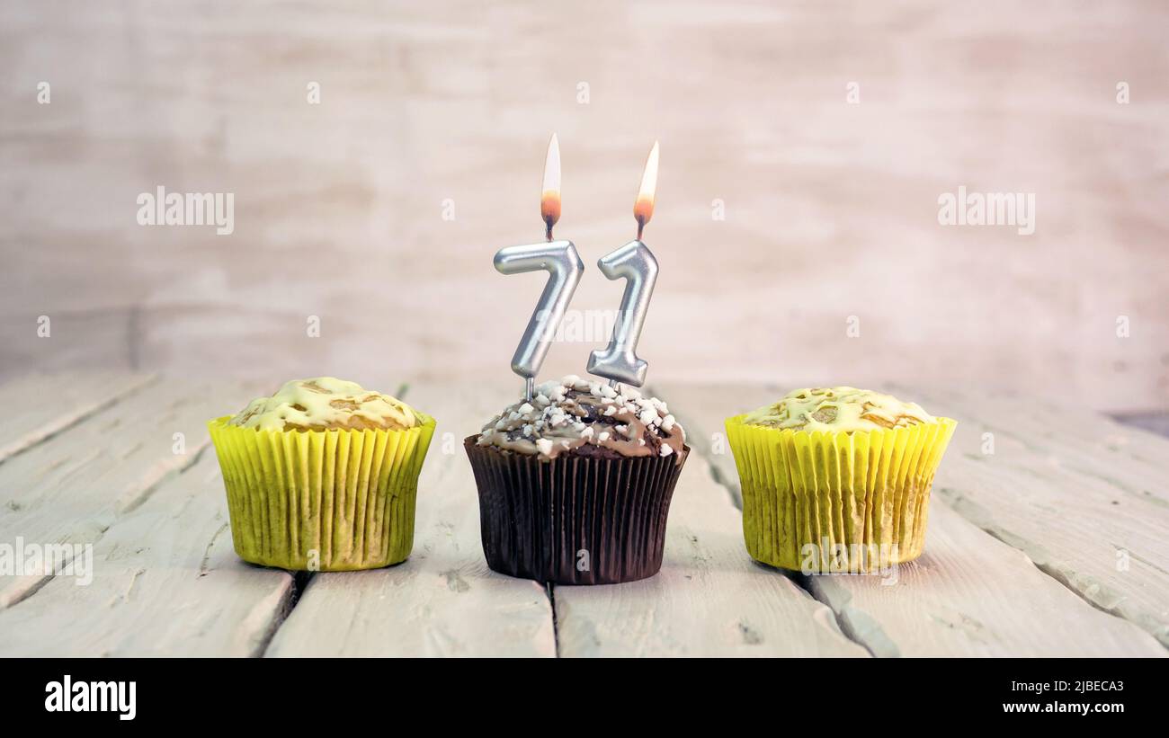 Happy birthday muffins with candles with the number. Card copy space ...