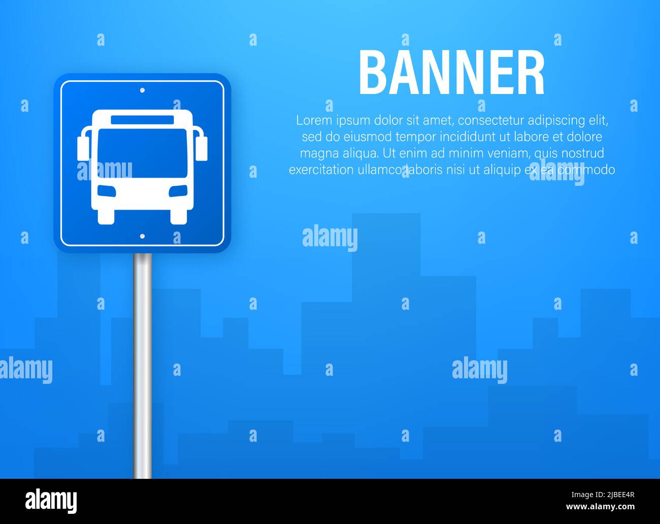 Blue banner with bus station. Vector line illustration. Vector flat ...