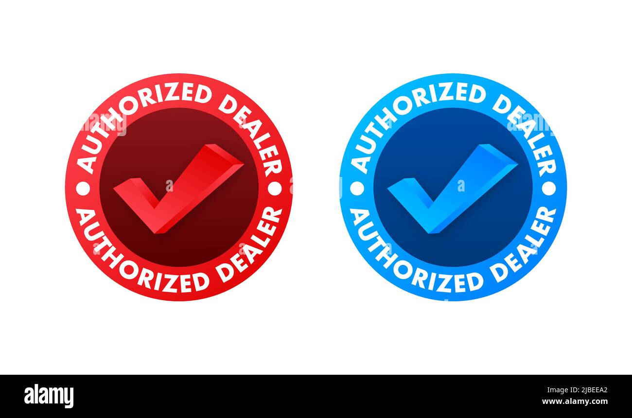 Authorized dealer icon in red circular seal stamp. Check mark icon ...