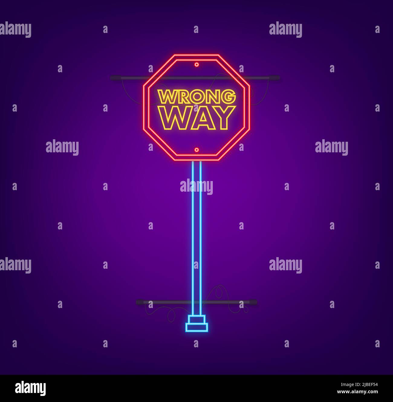 Red wrong way. Neon icon.Cartoon flat vector illustration Stock Vector ...