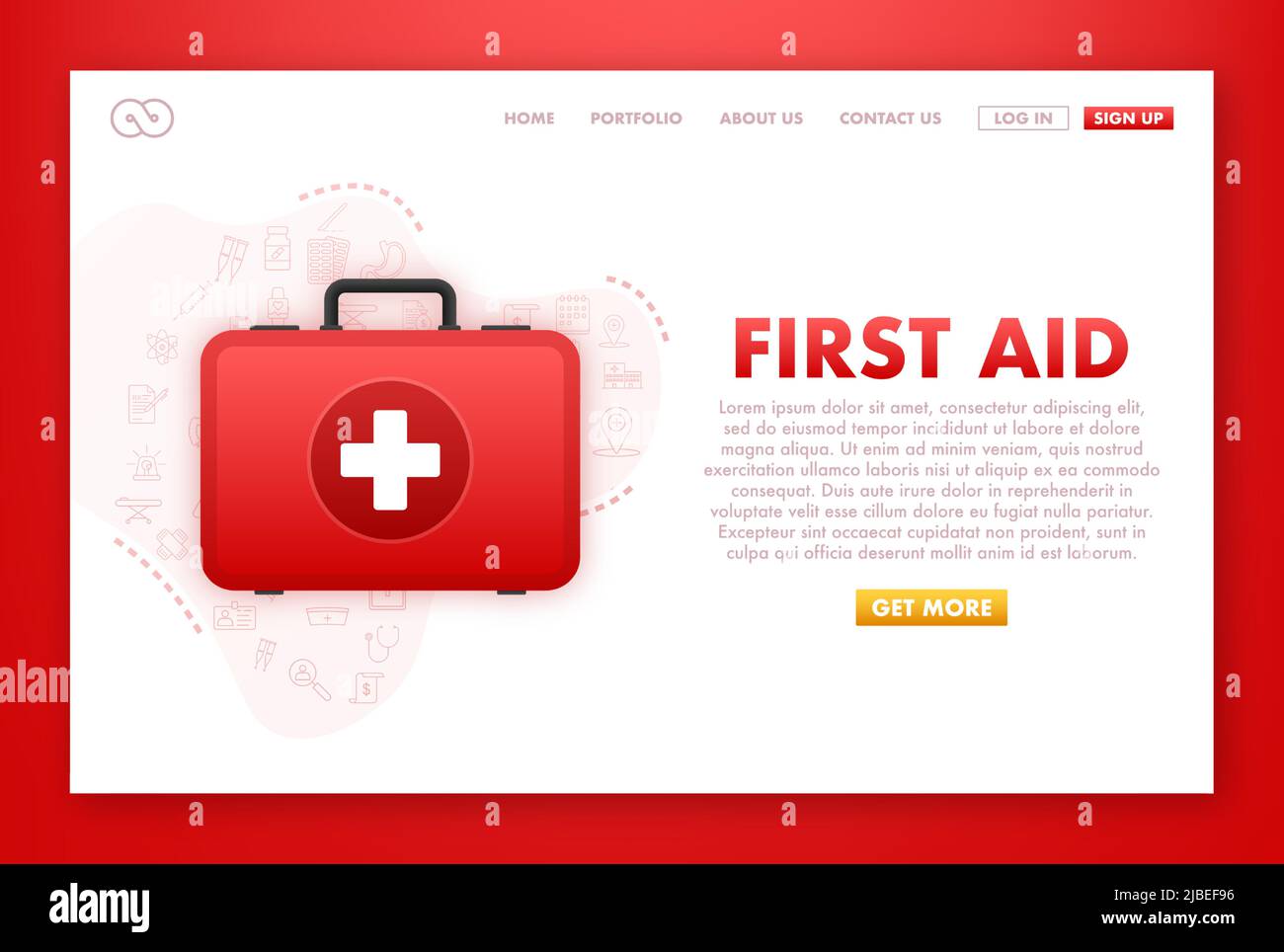 Cartoon icon with red first aid on white background for medical design ...