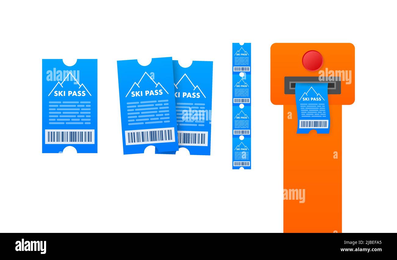 Ski-pass. ski lift ticket. Mountain background vector. Isolated flat ...