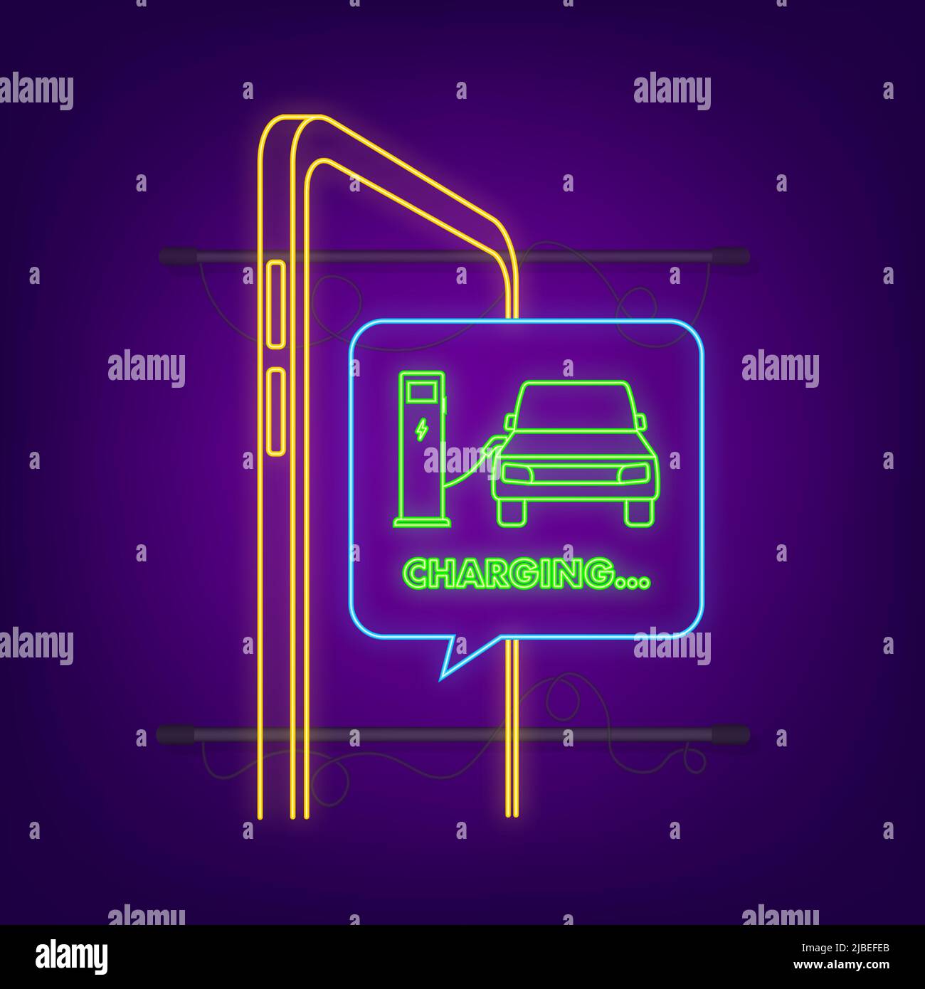 Neon EV charging station banner. Vector stock illustration Stock Vector ...