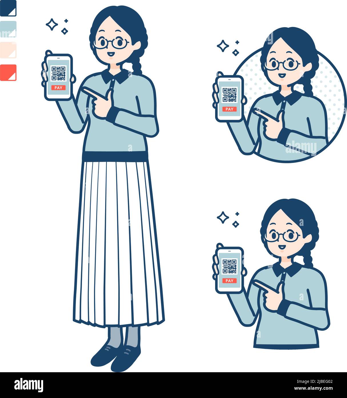 A young woman with glasses with cashless payment on smartphone images ...