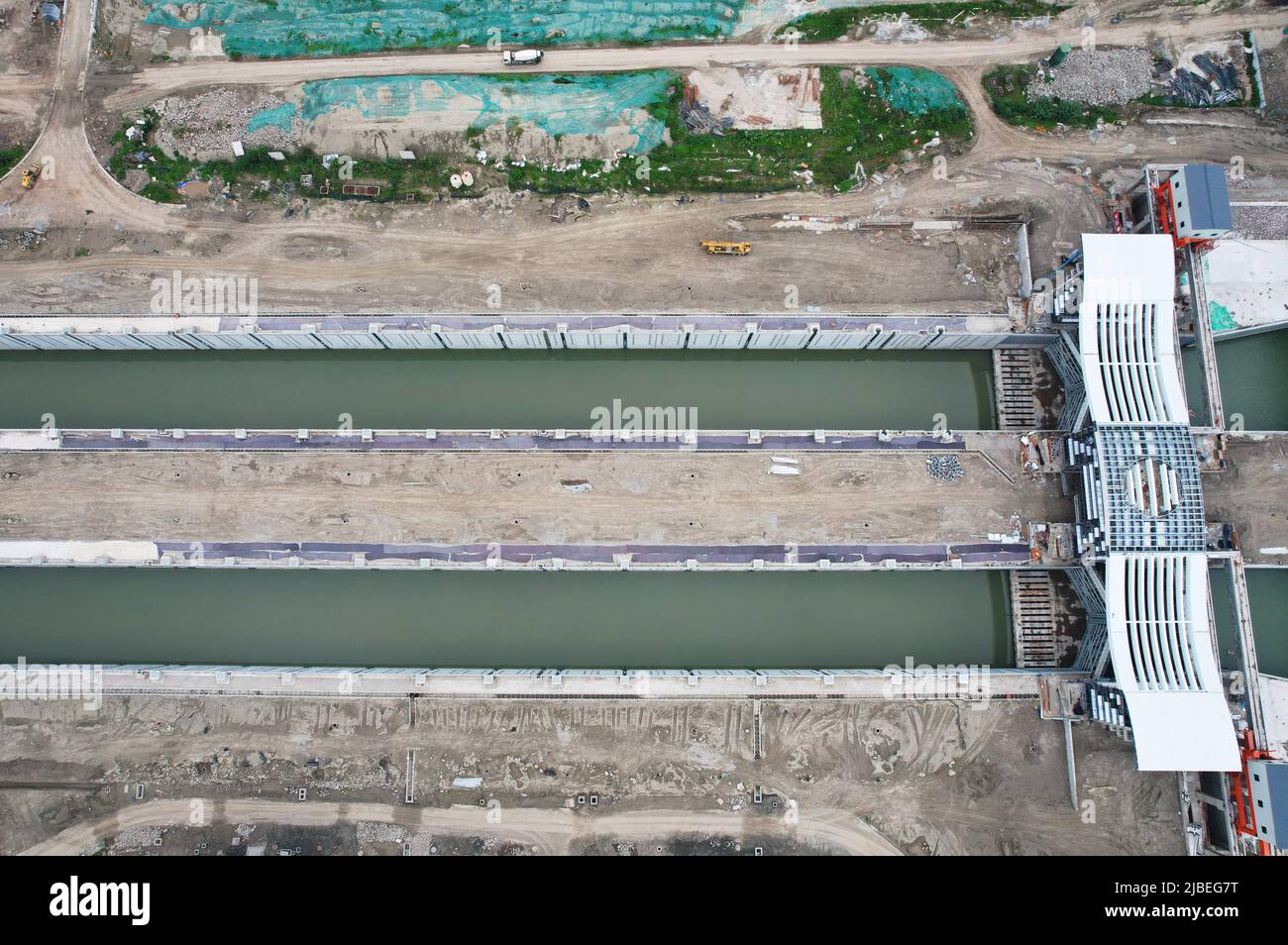 HANGZHOU, CHINA - JUNE 6, 2022 - An aerial view of the Babao Ship lock ...