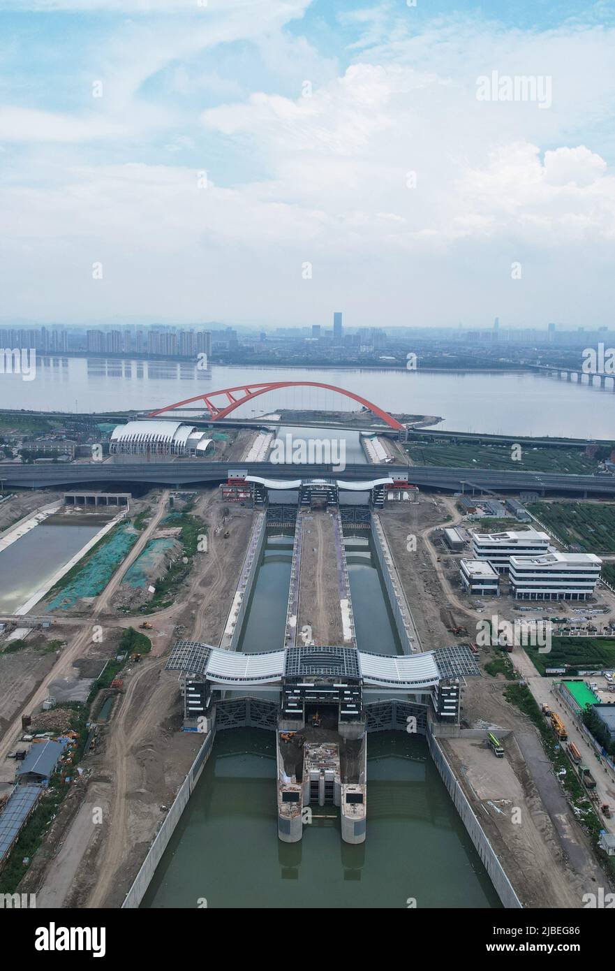 HANGZHOU, CHINA - JUNE 6, 2022 - An aerial view of the Babao Ship lock ...