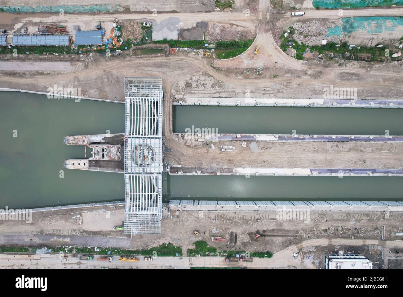 HANGZHOU, CHINA - JUNE 6, 2022 - An aerial view of the Babao Ship lock ...