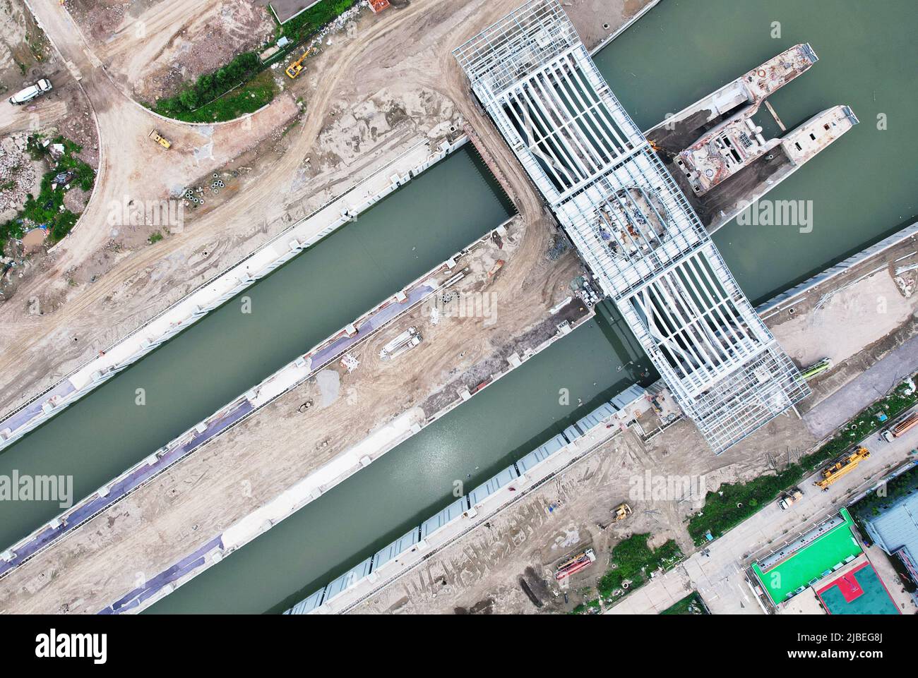 HANGZHOU, CHINA - JUNE 6, 2022 - An aerial view of the Babao Ship lock ...