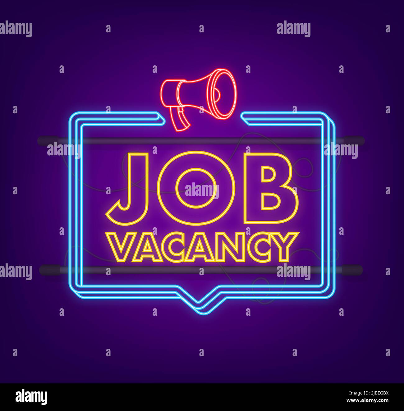 Flat red Megaphone with Job vacancy. Neon icon. Vector illustration ...