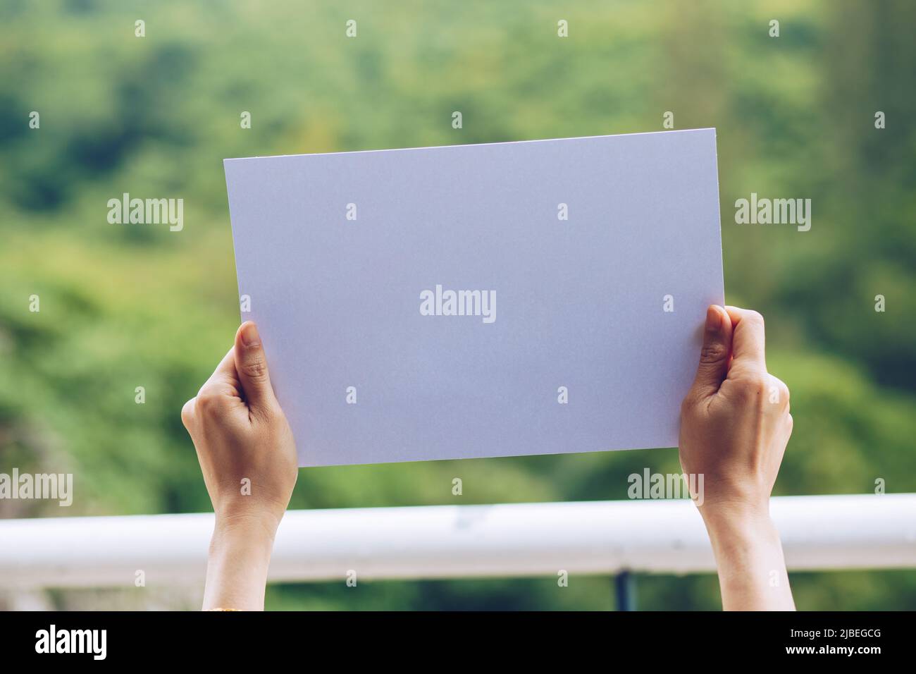 Show business paper in hand on nature background Stock Photo - Alamy