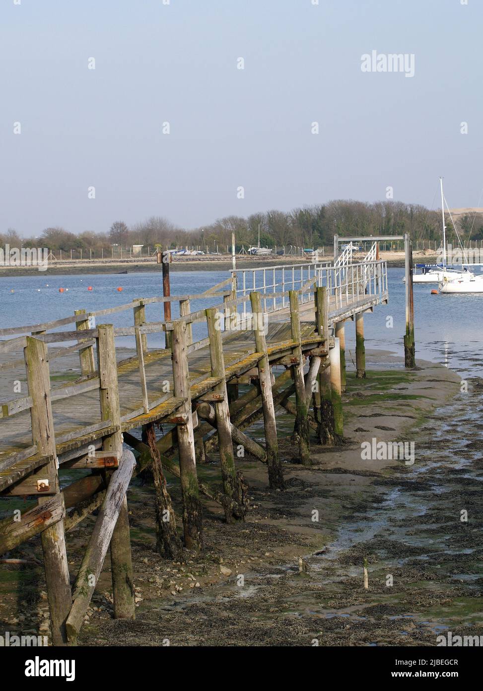 Wooden jetty at Portchester Castle, Portchester, Fareham, Hampshire, UK ...