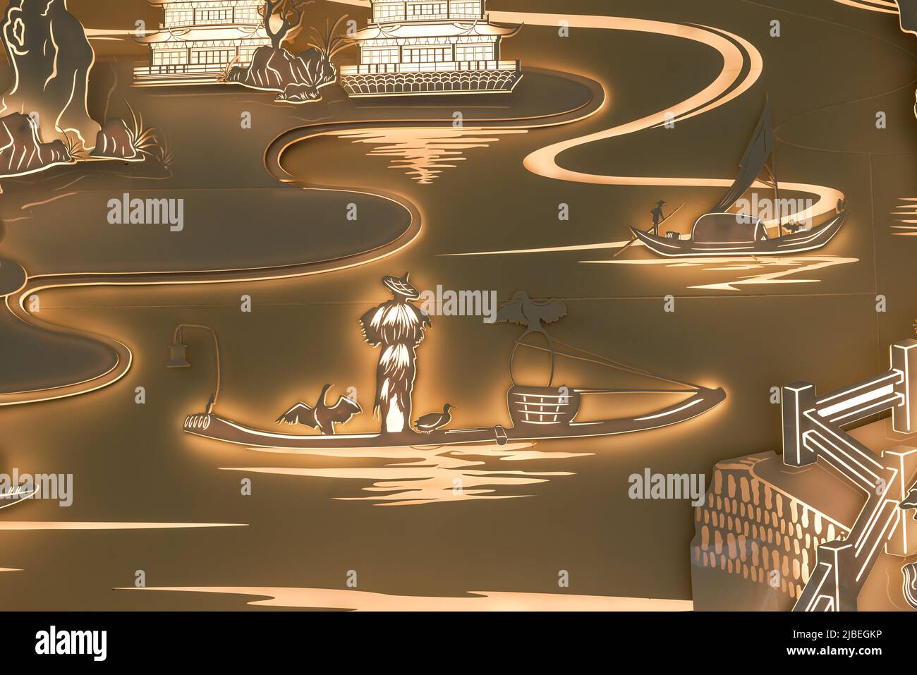 An abstract backlit mural of landscapes in Guilin, Guangxi Stock Photo ...