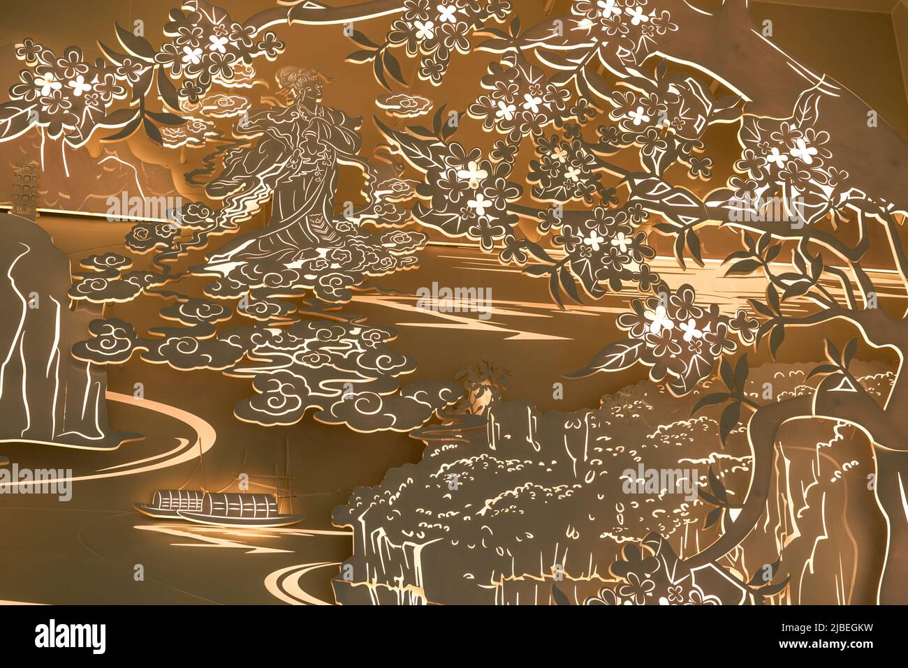 An abstract backlit mural of landscapes in Guilin, Guangxi Stock Photo ...