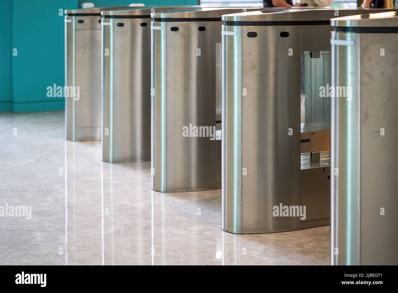 Close-up of the automatic ticket gate machine gate at the entrance of ...