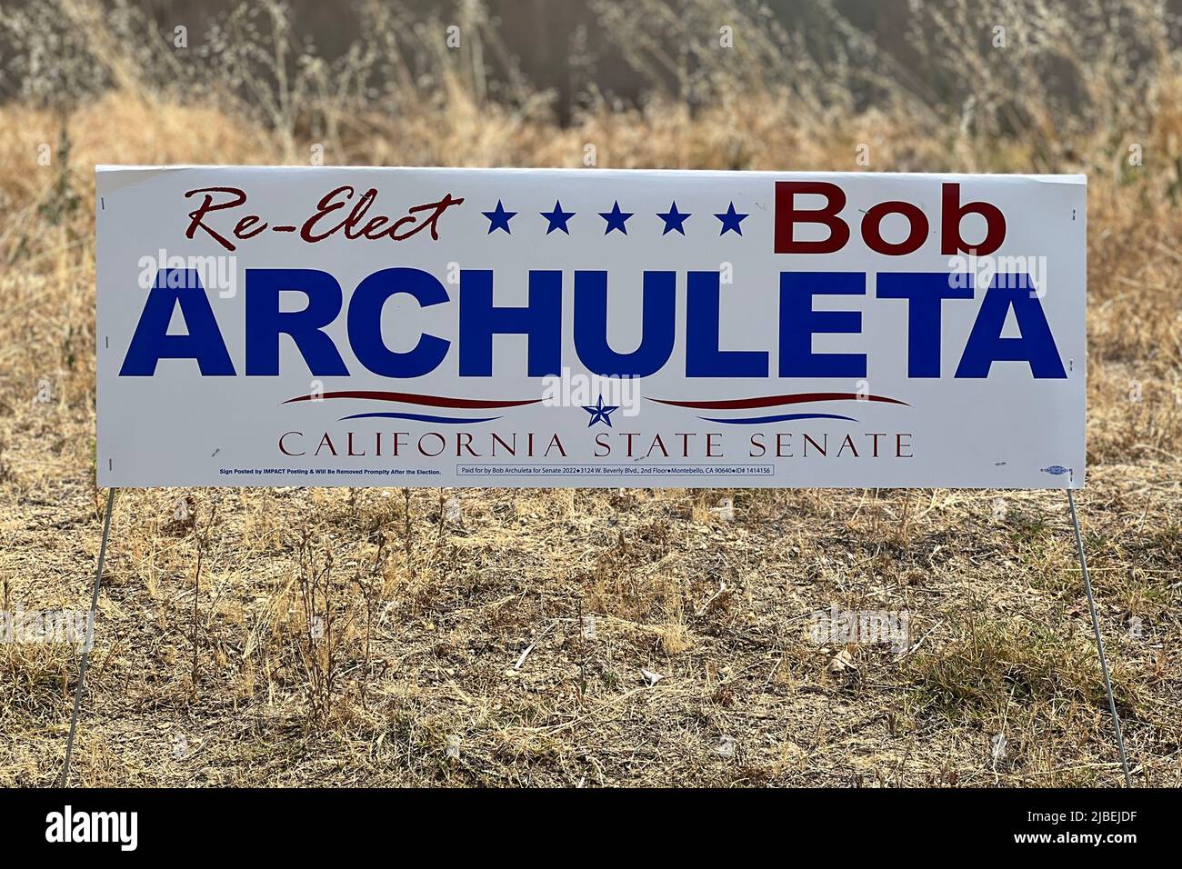 A campaign sign endorsing the reelection of California State Sen. Bob ...