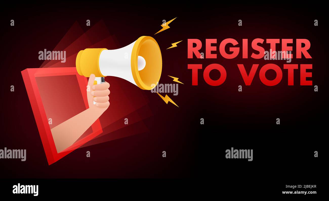 Hand Holding Megaphone with Register to vote. Vector illustration Stock ...