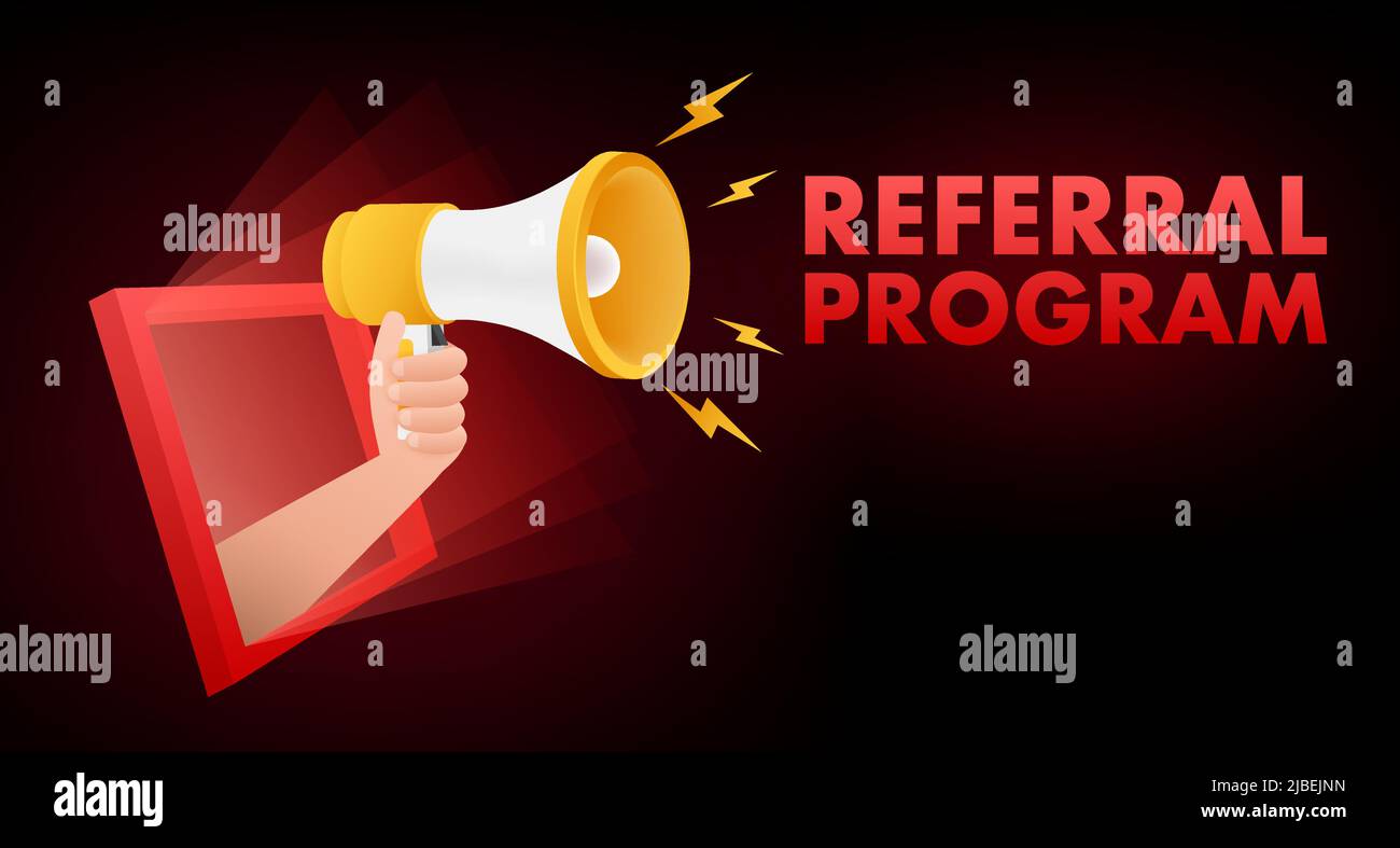 Megaphone label with referral program. Megaphone banner. Web design ...