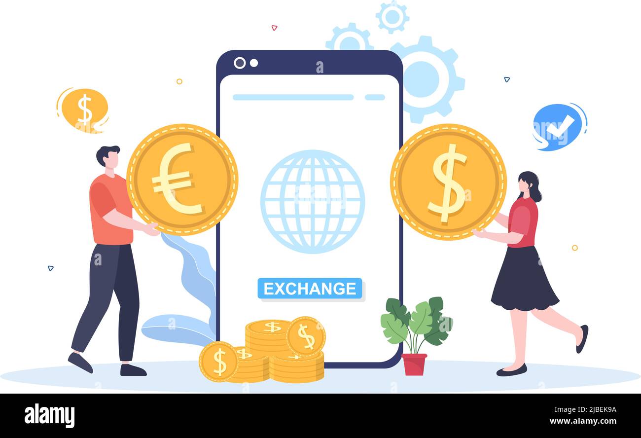 World Currency Exchange Services Cartoon Illustration Online Economy ...