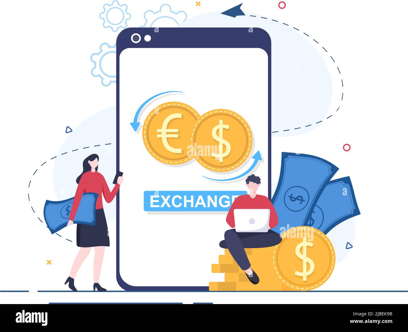 World Currency Exchange Services Cartoon Illustration Online Economy ...