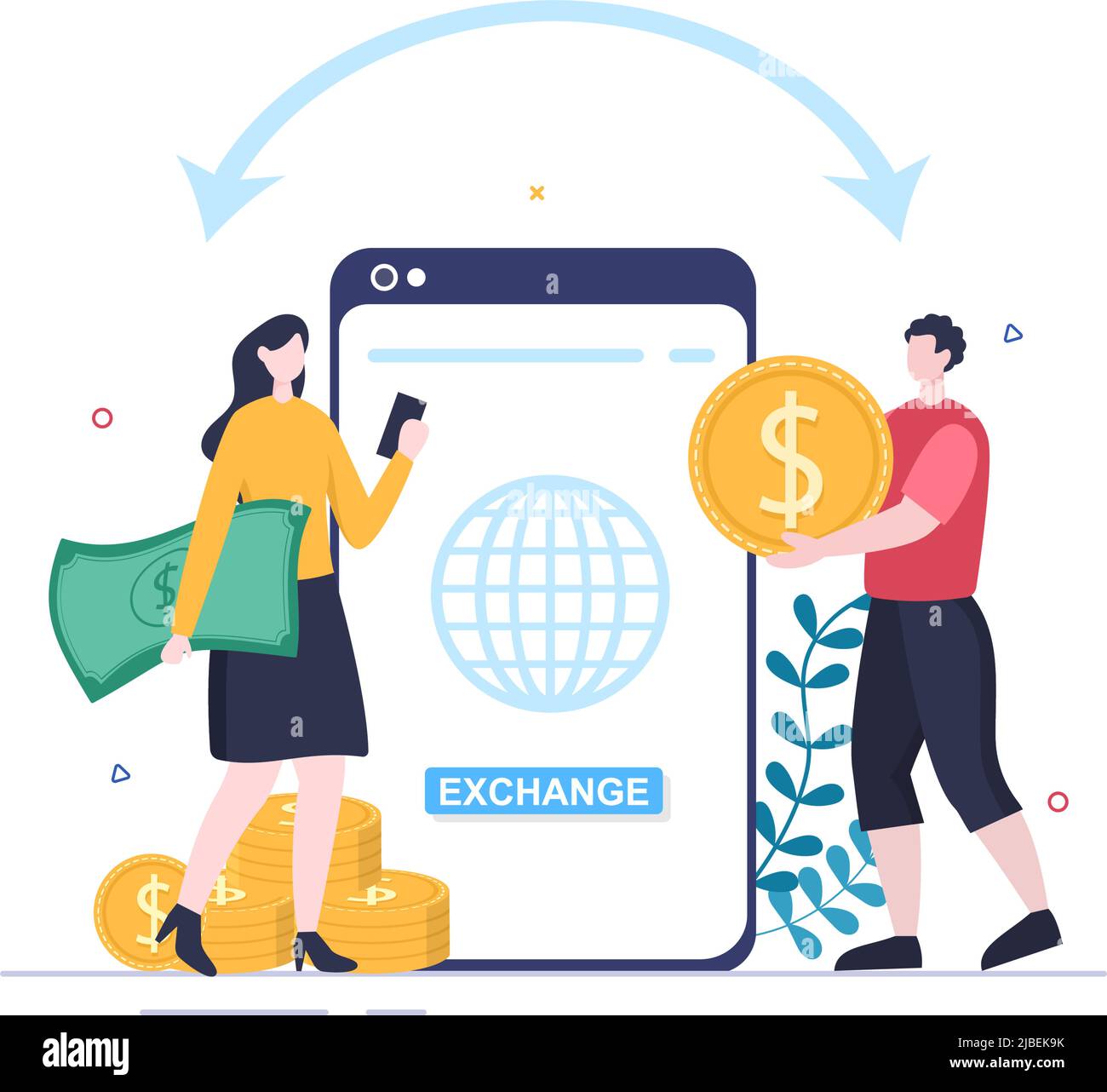 World Currency Exchange Services Cartoon Illustration Online Economy ...