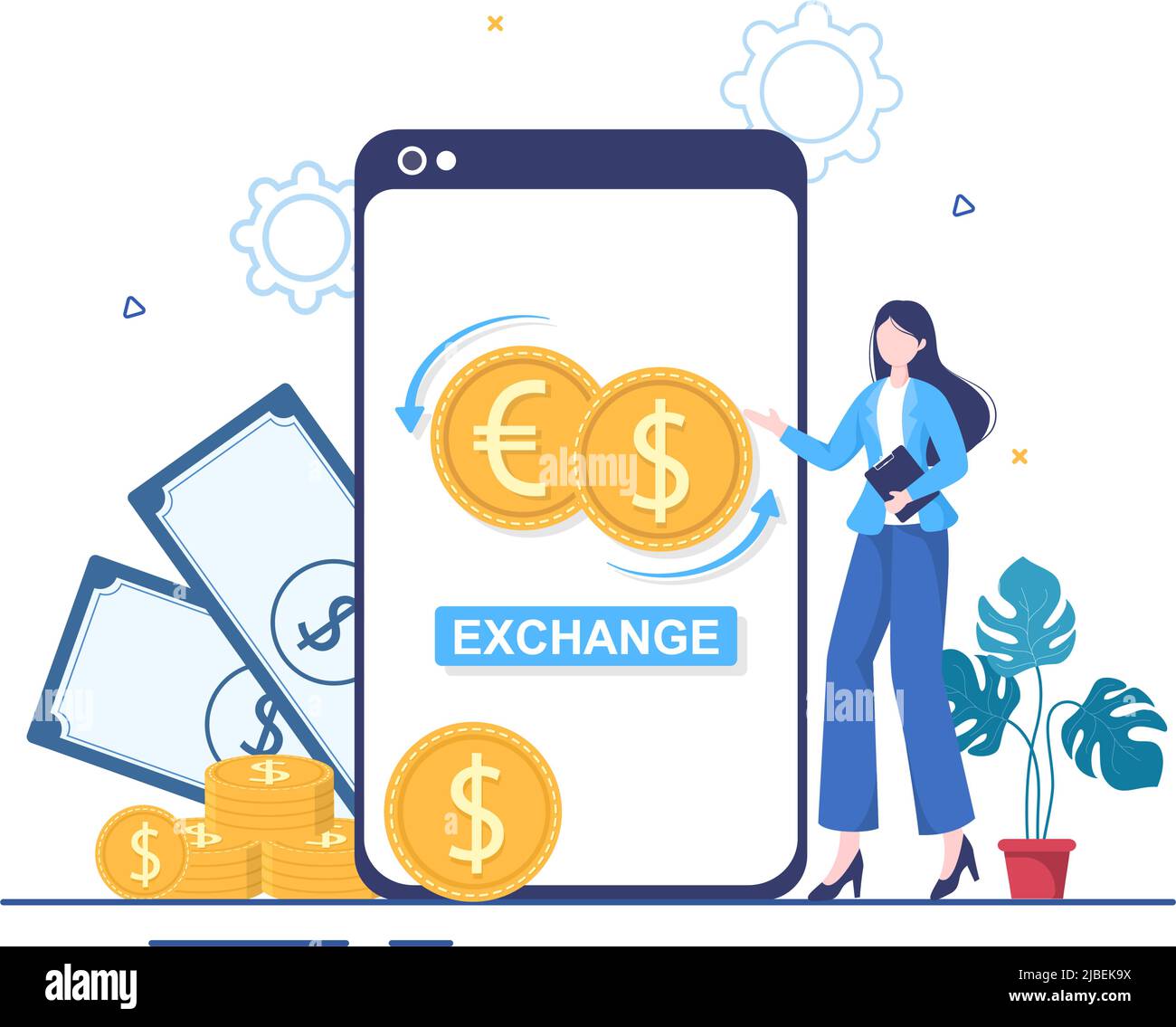 World Currency Exchange Services Cartoon Illustration Online Economy Applications for ...