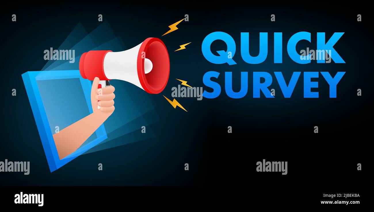 Megaphone label with quick survey. Megaphone banner. Web design. Vector ...