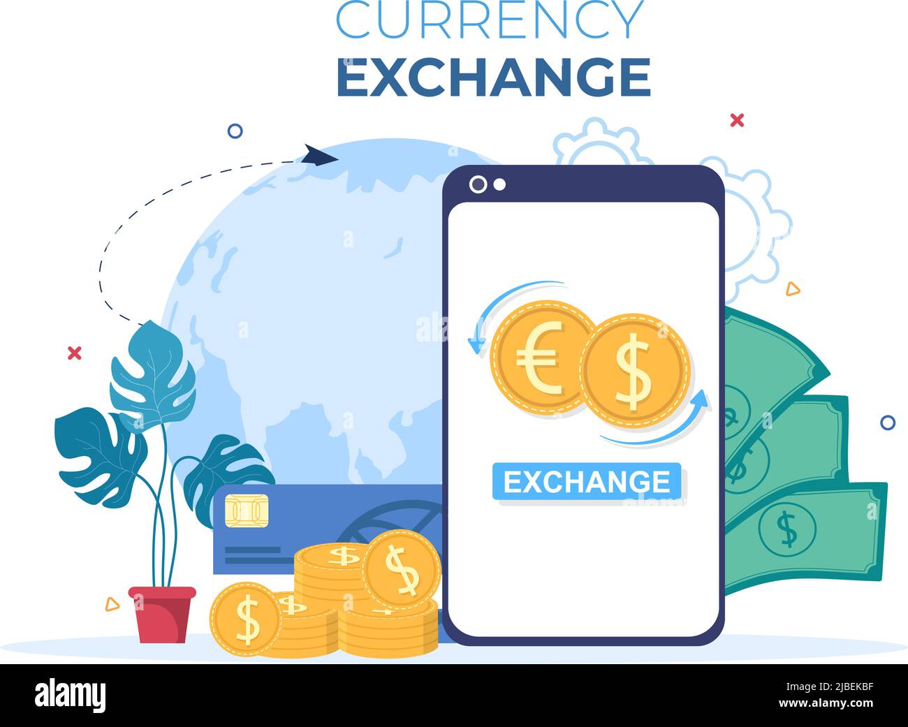 World Currency Exchange Services Cartoon Illustration Online Economy ...