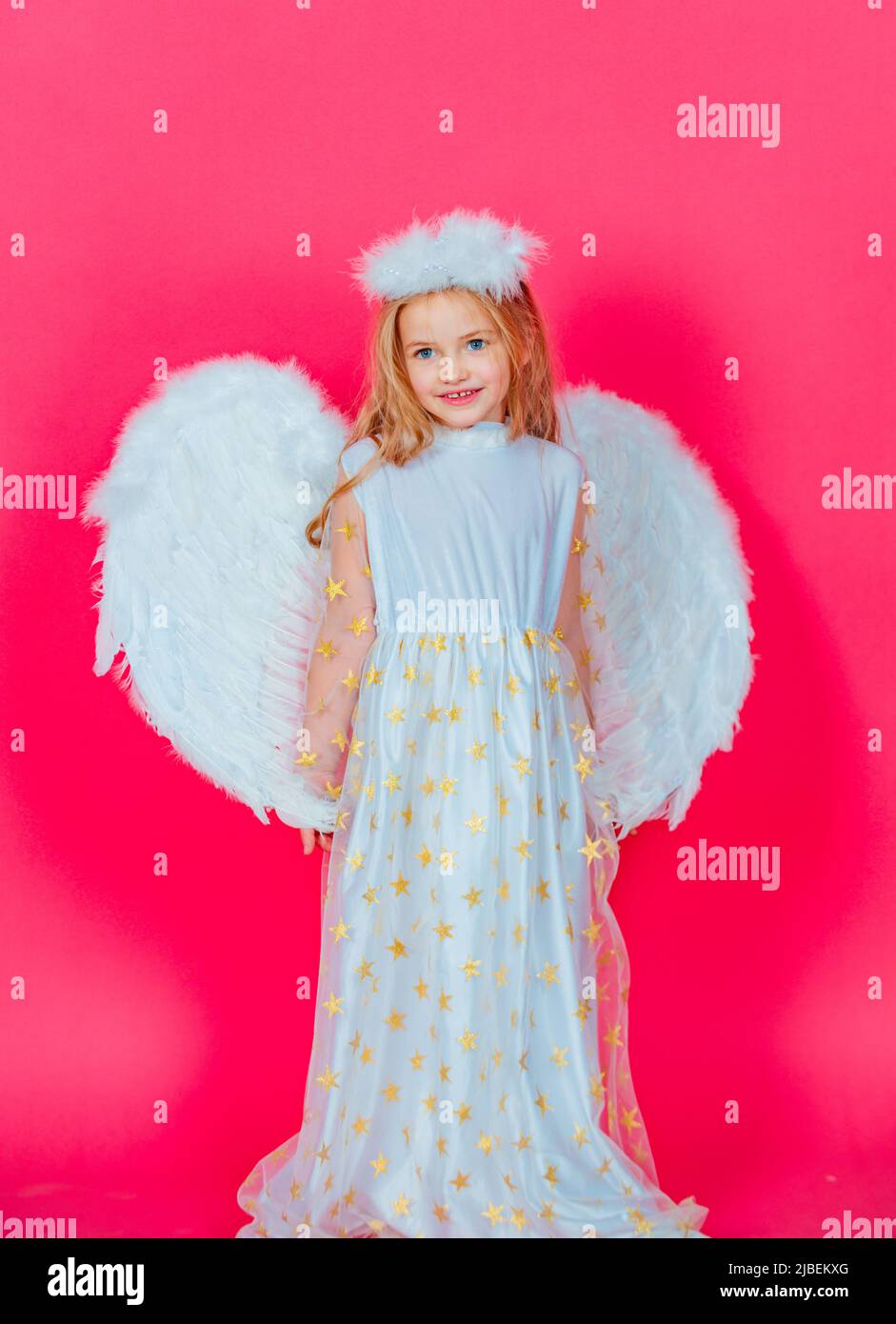 Angel child with white wings and angels halo, valentines day. Little ...