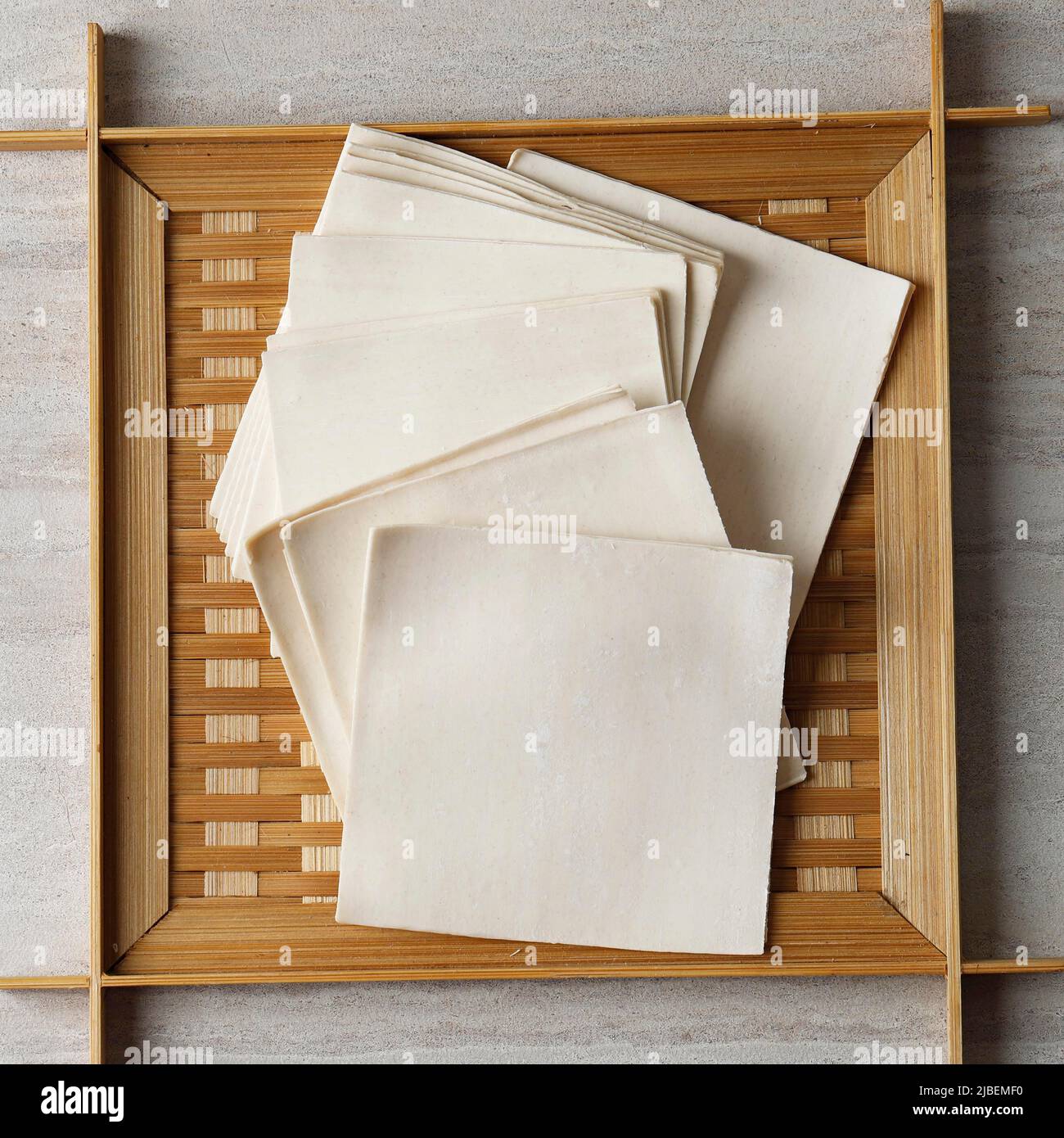 Top View Wonton Wrapper on Bamboo Tray Stock Photo - Alamy