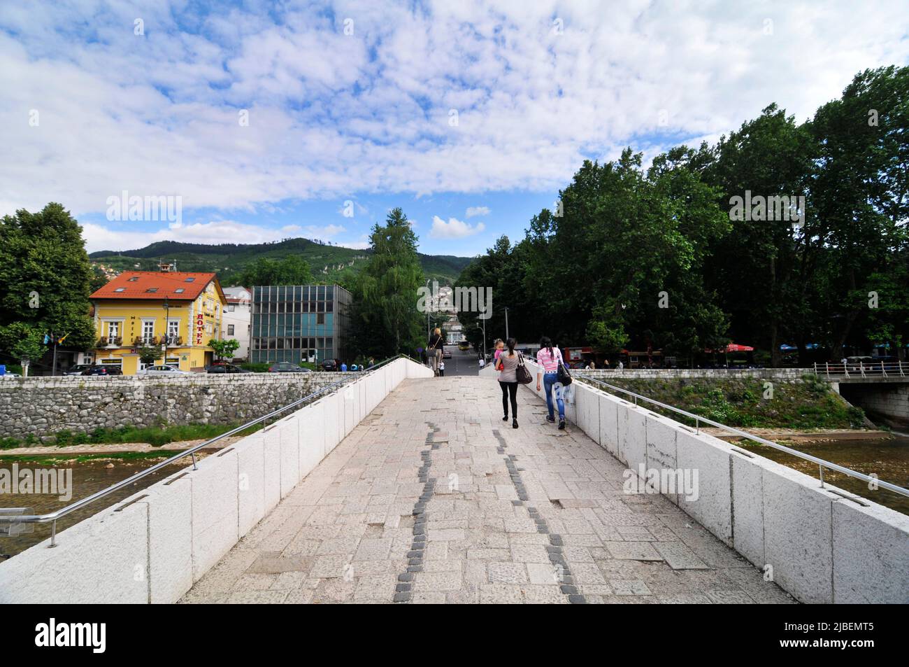 Latin bridge over the Miljacka river in Sarajevo, Bosnia & Herzegovina ...