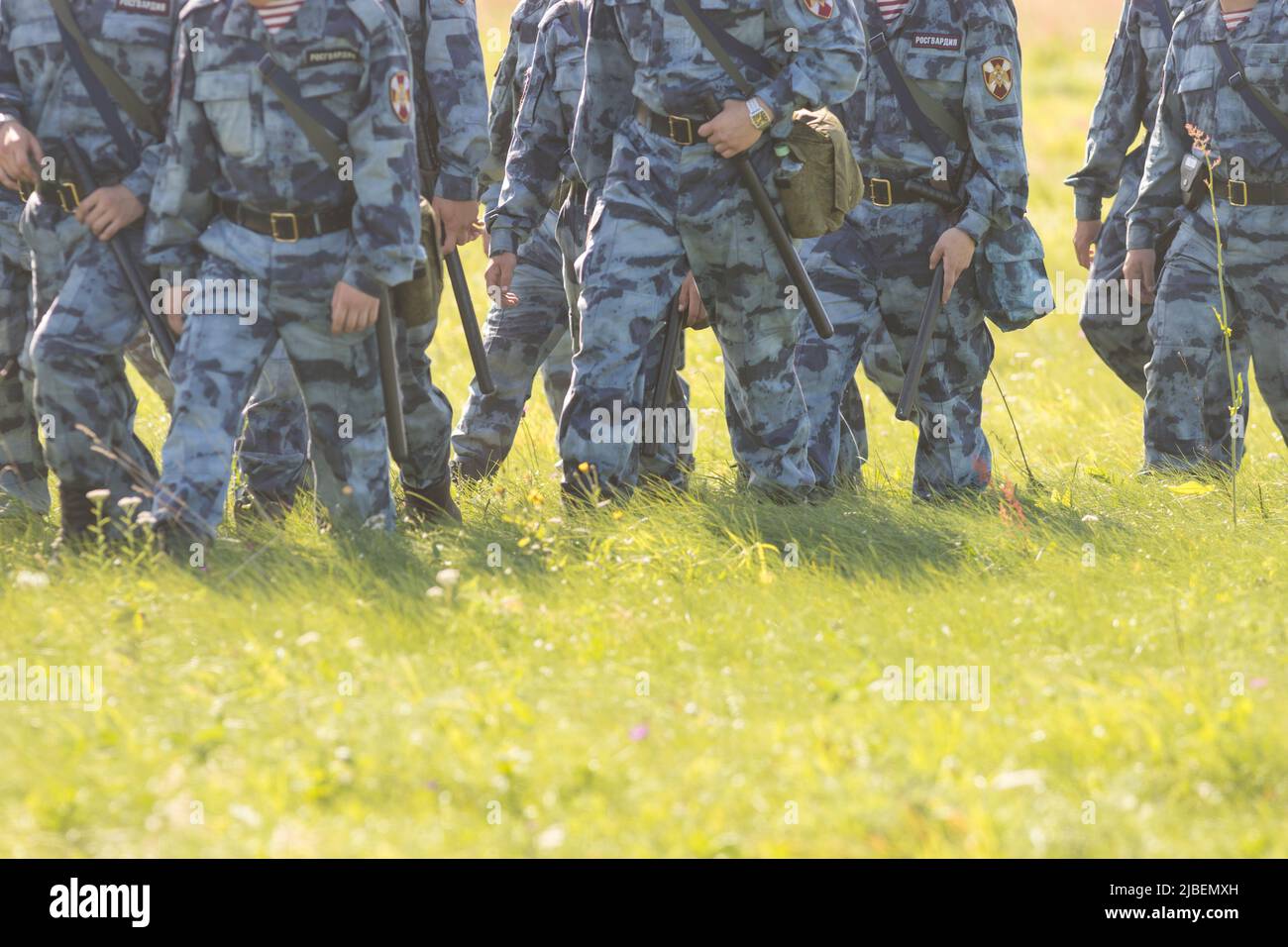 29 AUGUST 2019 MOSCOW, RUSSIA: Soldiers in military uniform walking on ...