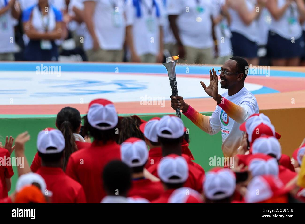 Orlando, Fl, US, June 5, 2022: Athlete DION THOMAS runs with the torch ...
