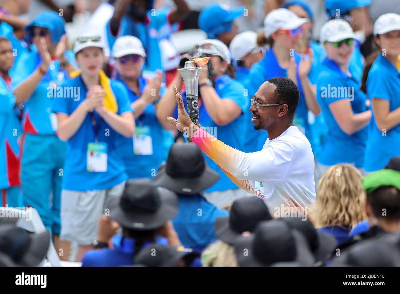 Orlando, Fl, US, June 5, 2022: Athlete DION THOMAS runs with the torch ...
