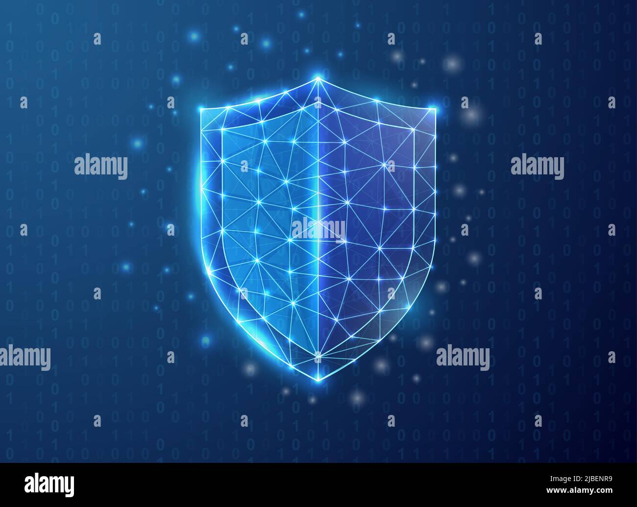 Shield polygonal symbol with binary code background. Antivirus concept design vector ...
